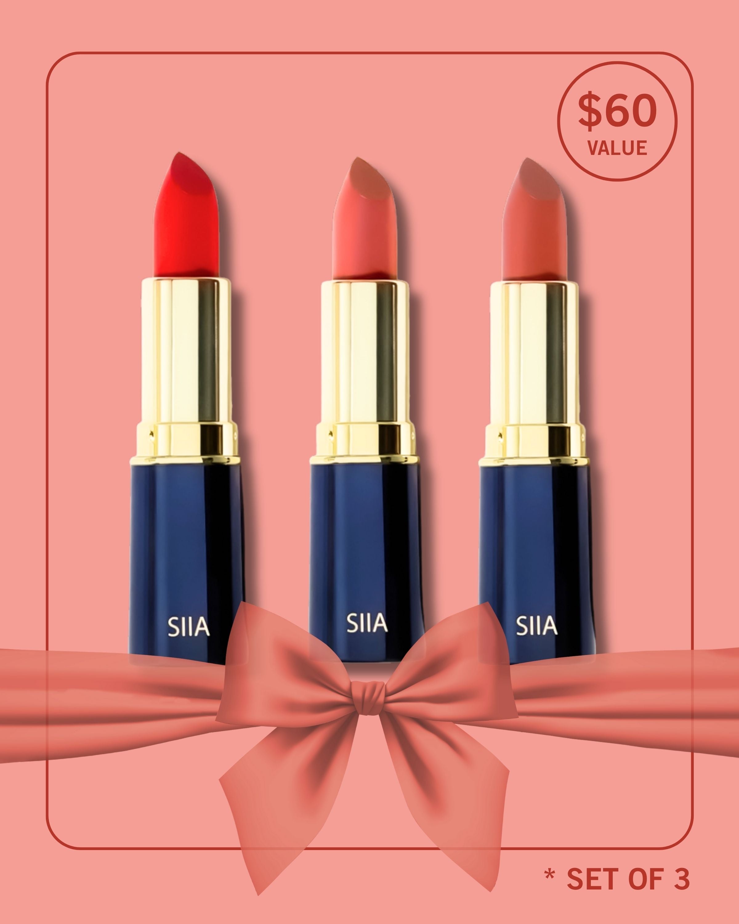 3-Pc. Lipstick Vivid Coral Trio – Siia Cosmetics